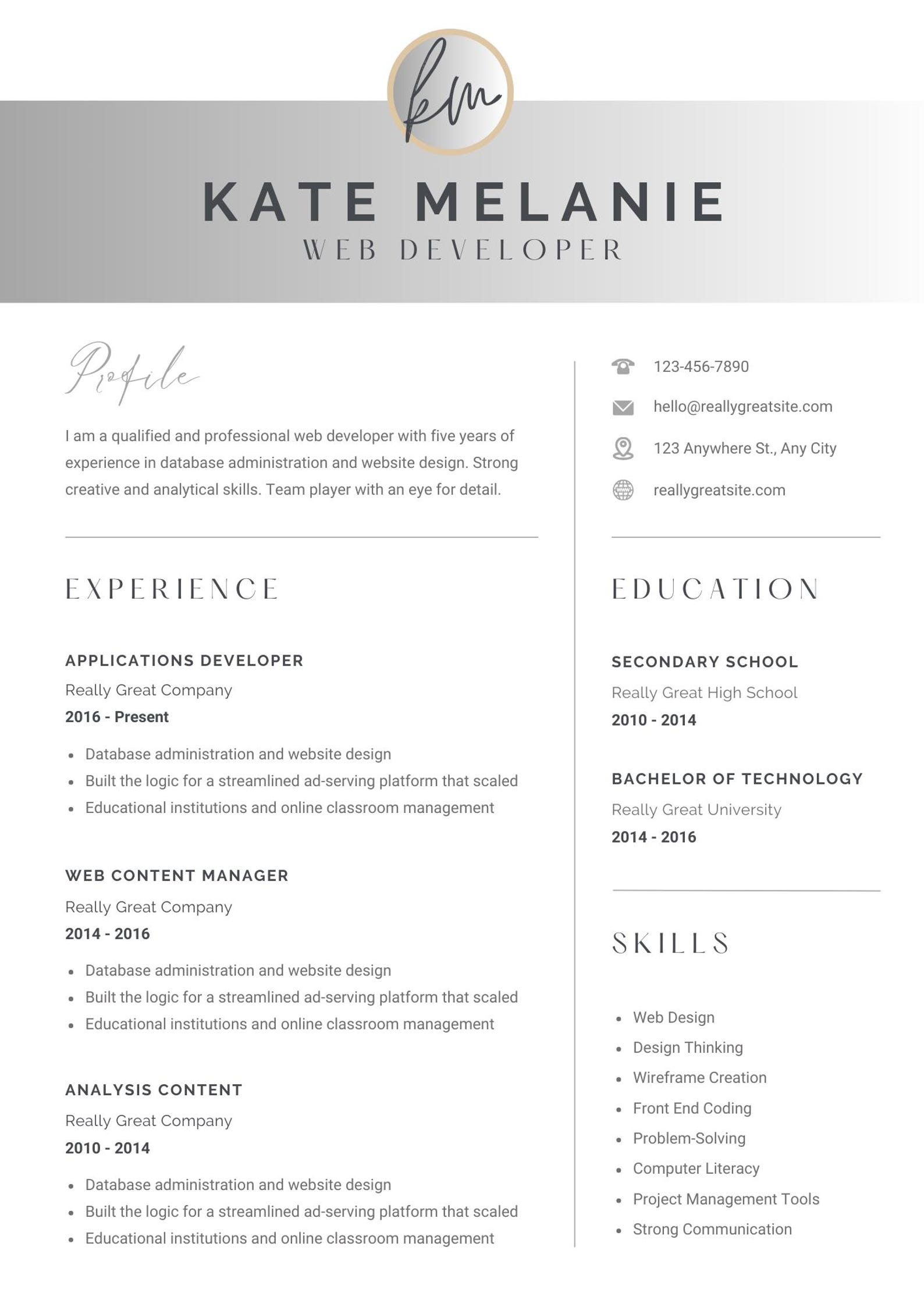 Modern CV Template | Editable Canva Resume + Ats-friendly Design ...