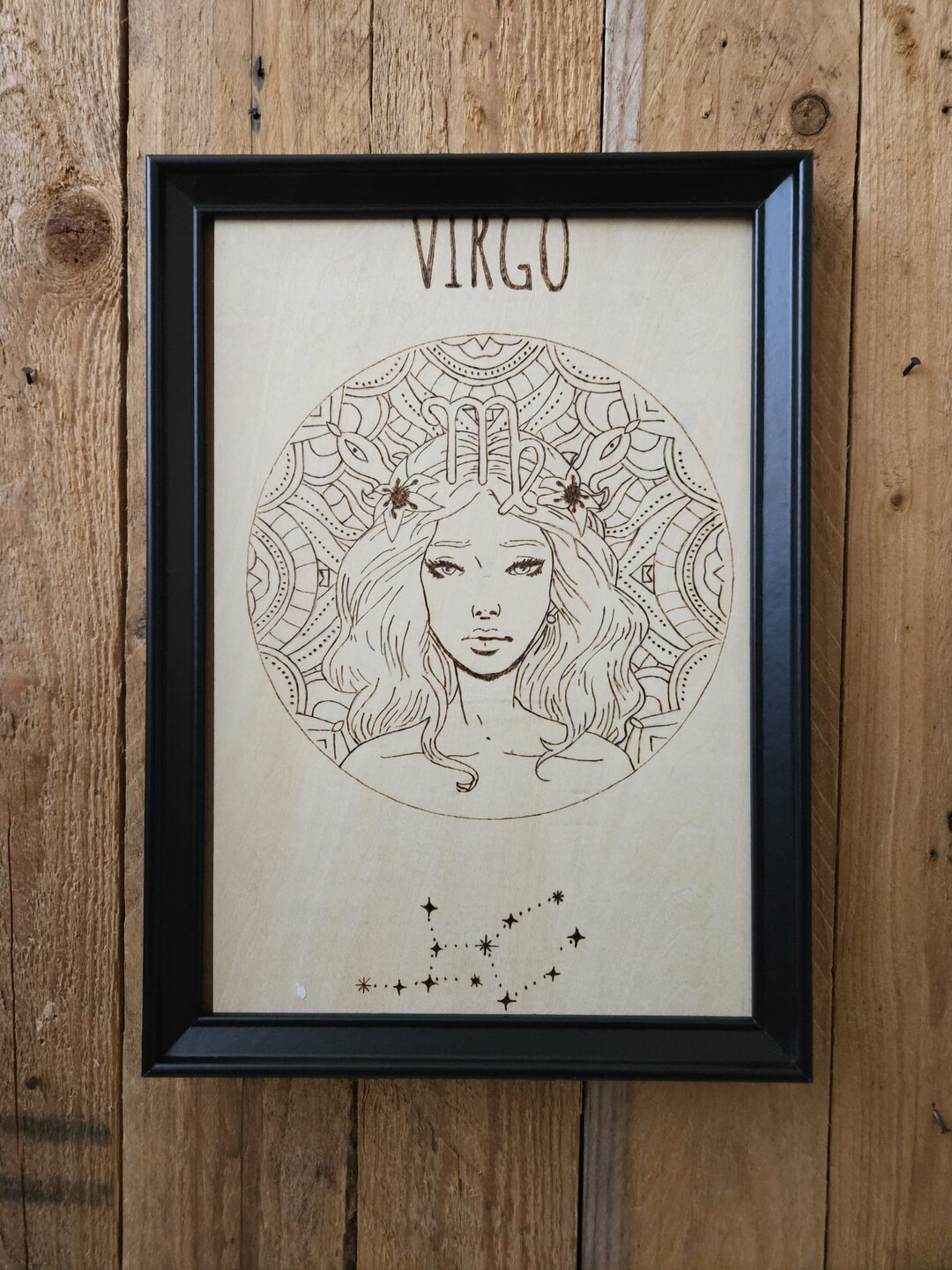 Wood Engraving Virgo Astrological Sign Handmade Crafts - Etsy
