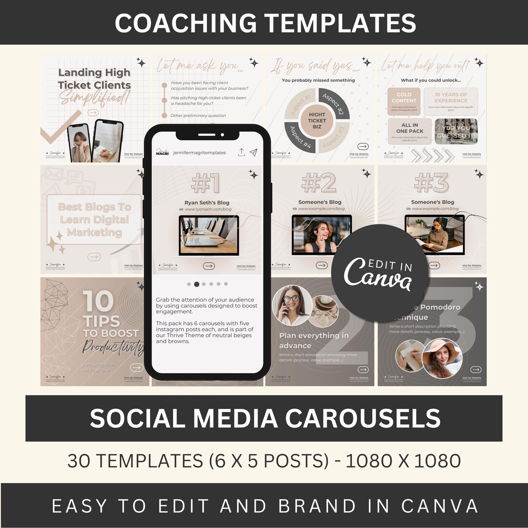 Coaching Instagram Carousel Templates | 30 Editable Canva Templates for ...