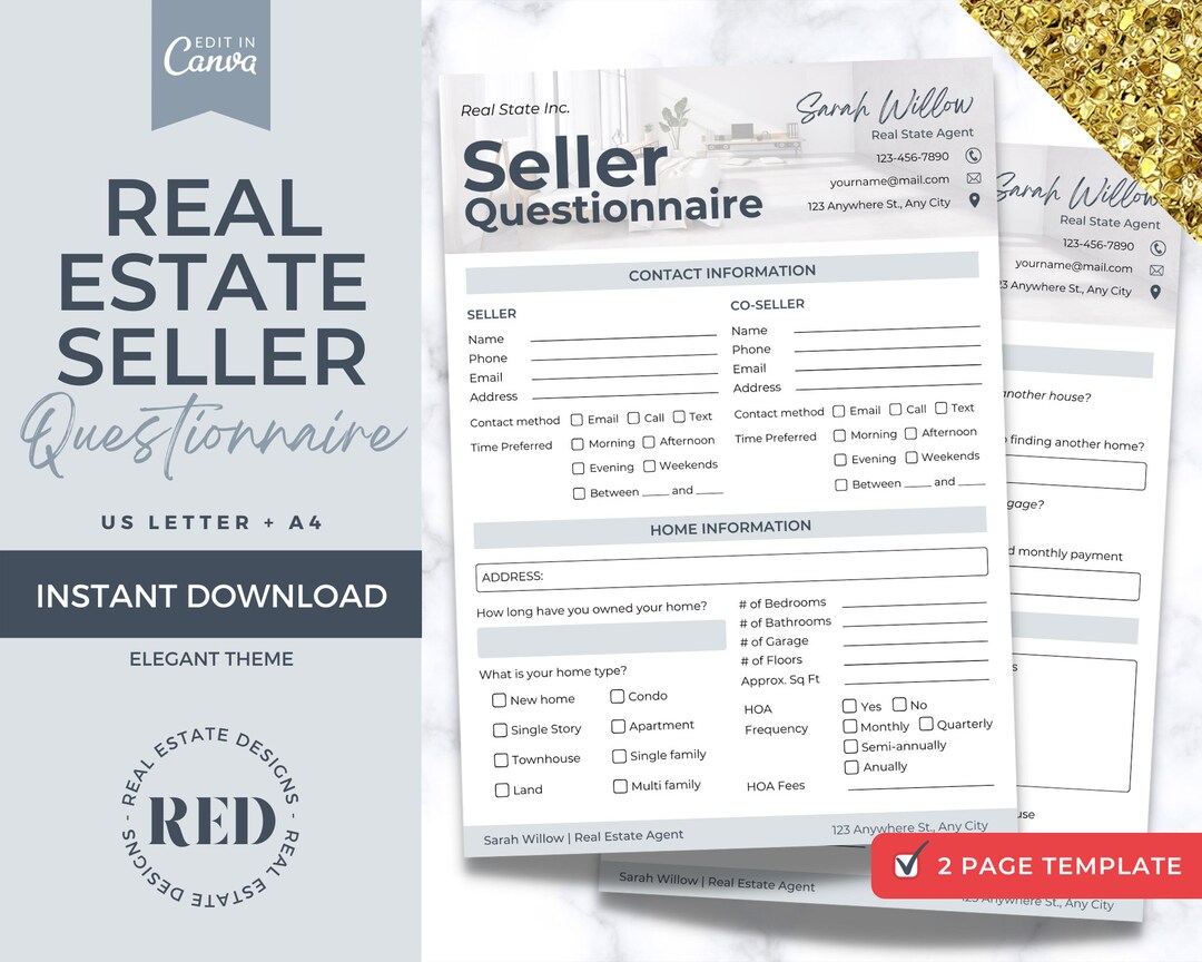 Home Seller Questionnaire for Real Estate Agents | Realtor Marketing ...