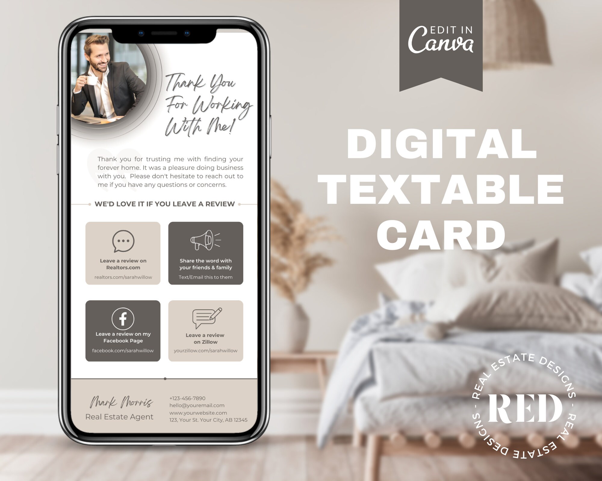 REALTOR Review Request Textable Card | Real Estate Agent Branding ...