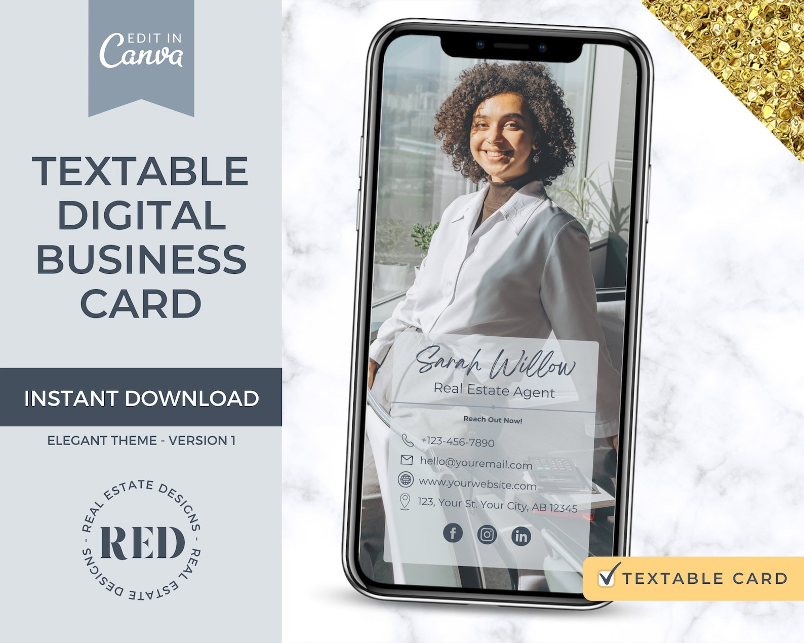 Digital Business Card | Real Estate Business Card | Canva Template | E ...