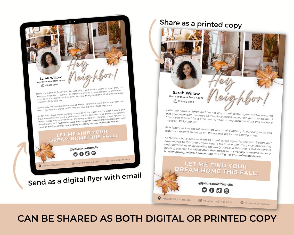 HEY NEIGHBOR | Fall REALTOR Introduction Letter | Real Estate Marketing ...