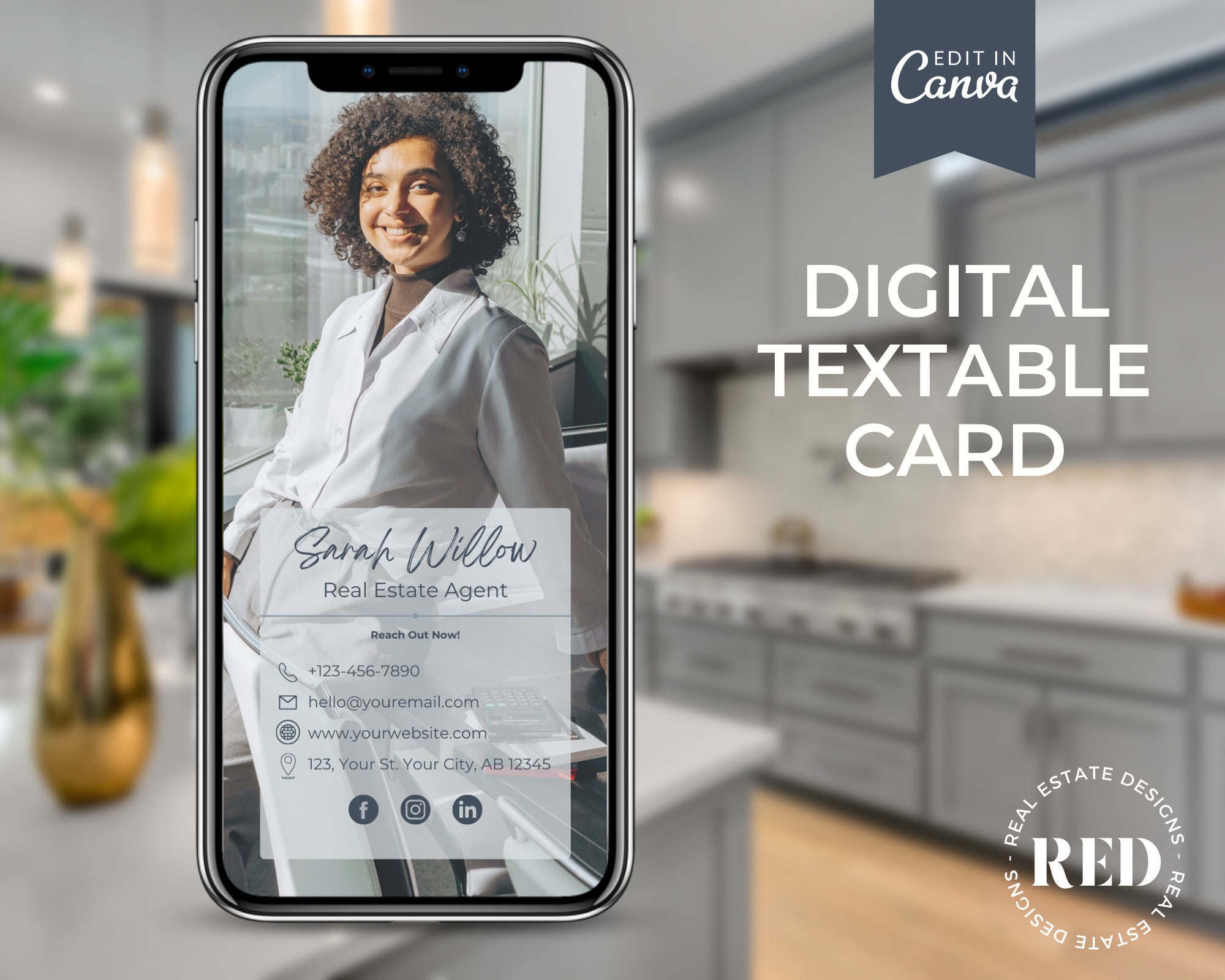 Digital Business Card | Real Estate Business Card | Canva Template | E ...