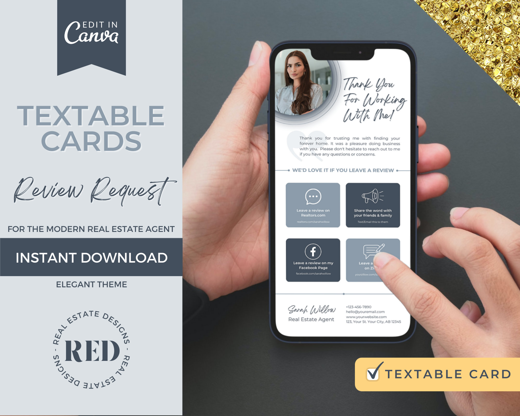 REALTOR Review Request Textable Card | Real Estate Agent Branding ...