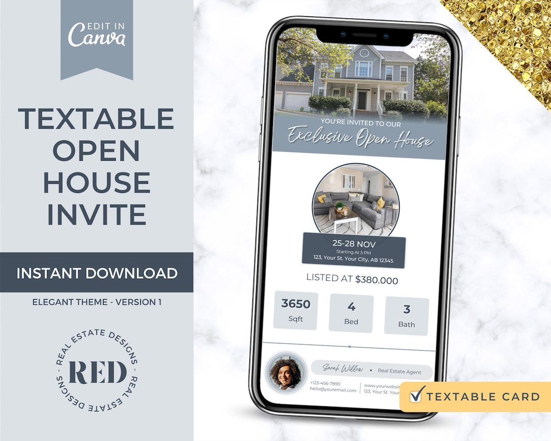 Open House Invite Textable Card | Real Estate Textable Card | Canva ...