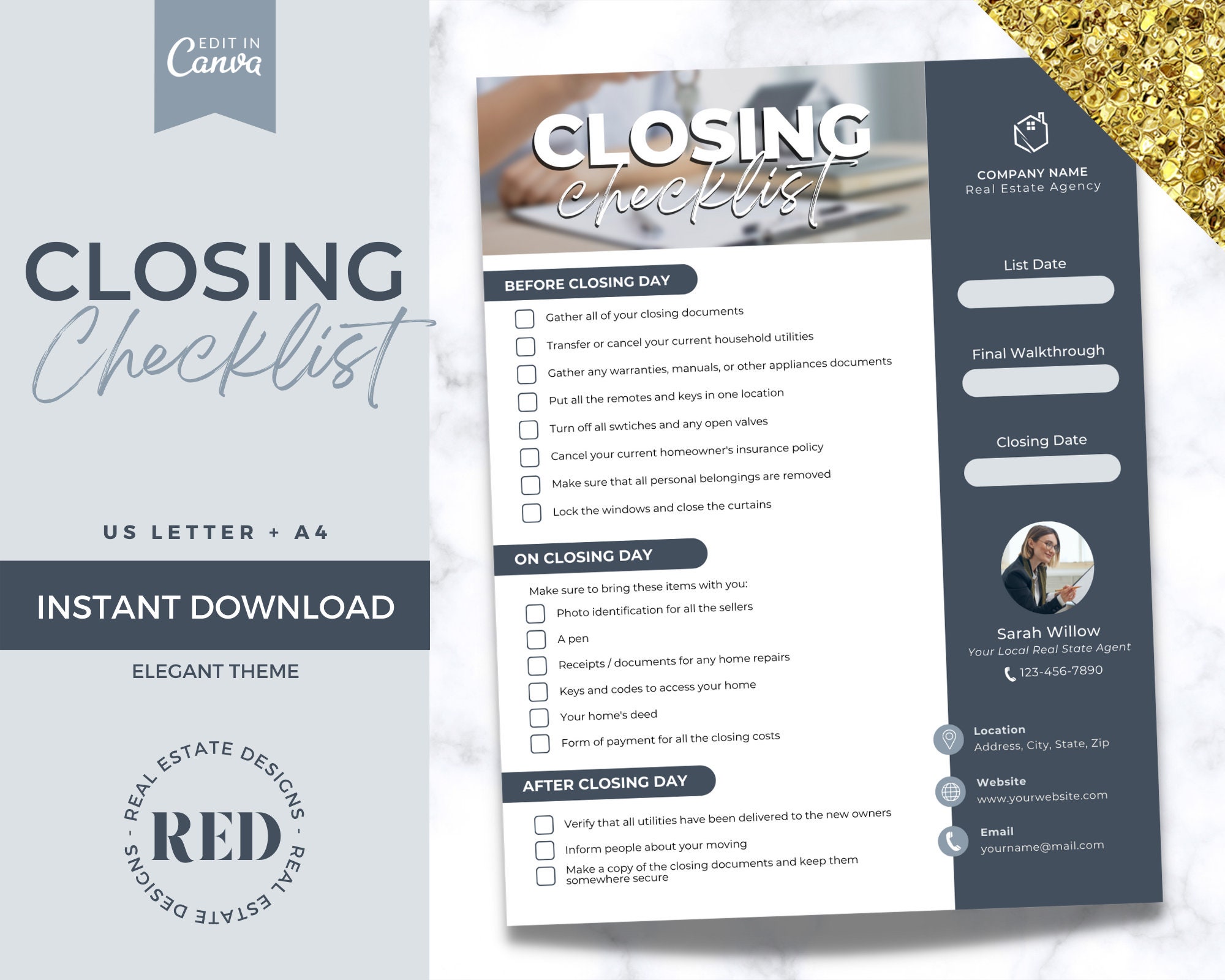 Real Estate Closing Checklist Template | Closing Checklist | Real ...