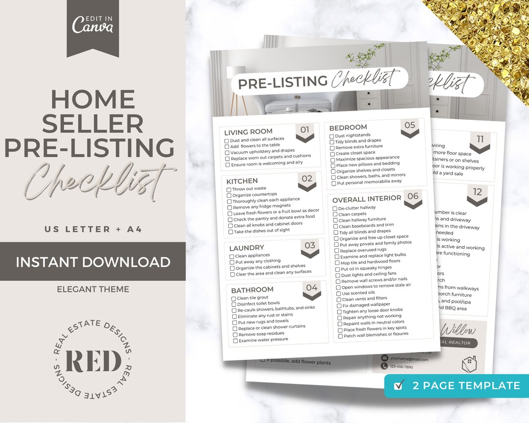 Home Seller Pre-listing Checklist Template | Real Estate Marketing ...