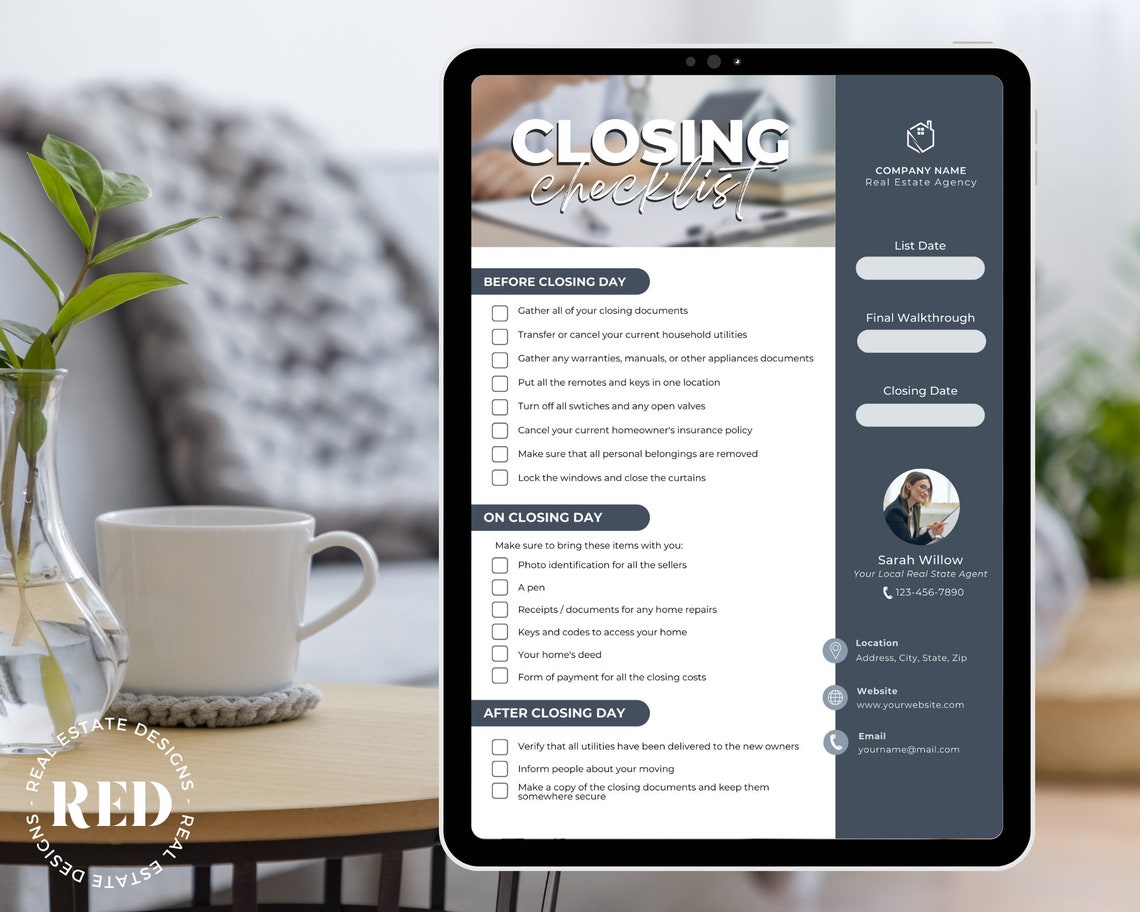 Real Estate Closing Checklist Template | Closing Checklist | Real ...