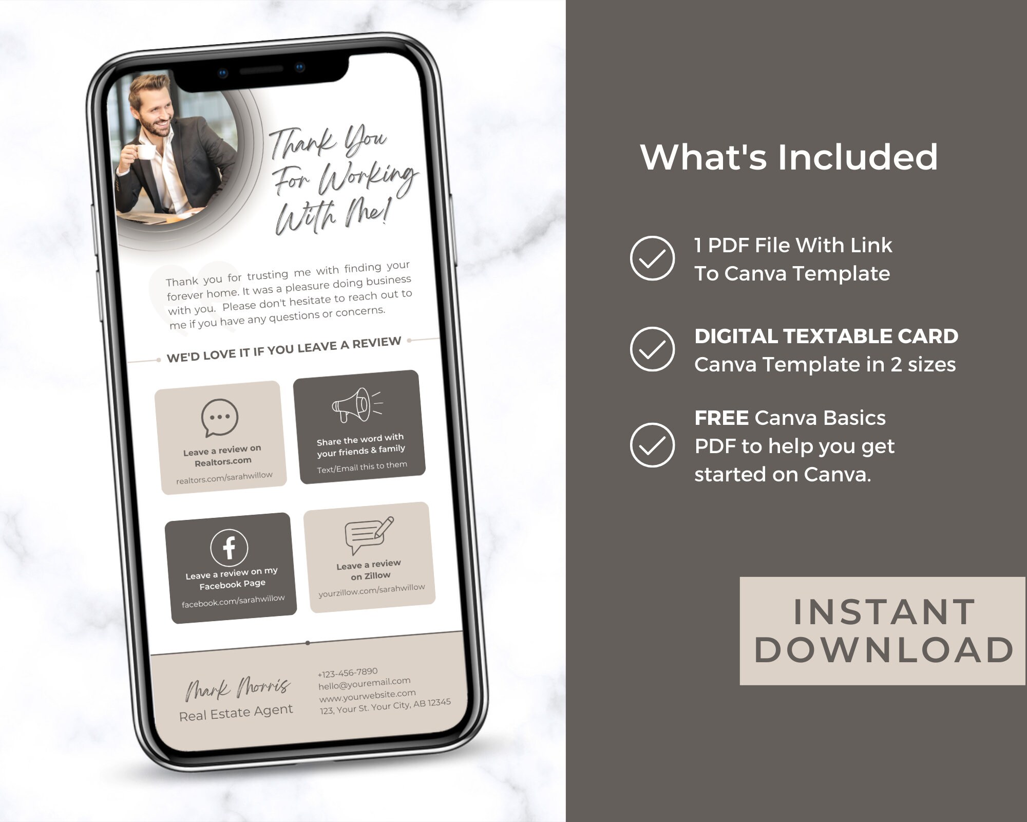 REALTOR Review Request Textable Card | Real Estate Agent Branding ...