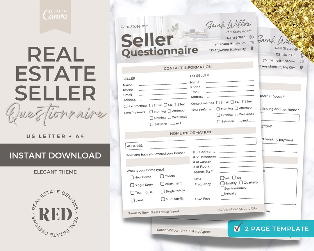 Home Seller Questionnaire for Real Estate Agents | Realtor Marketing ...