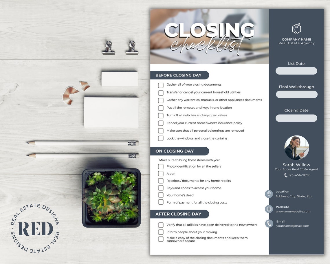 Real Estate Closing Checklist Template | Closing Checklist | Real ...