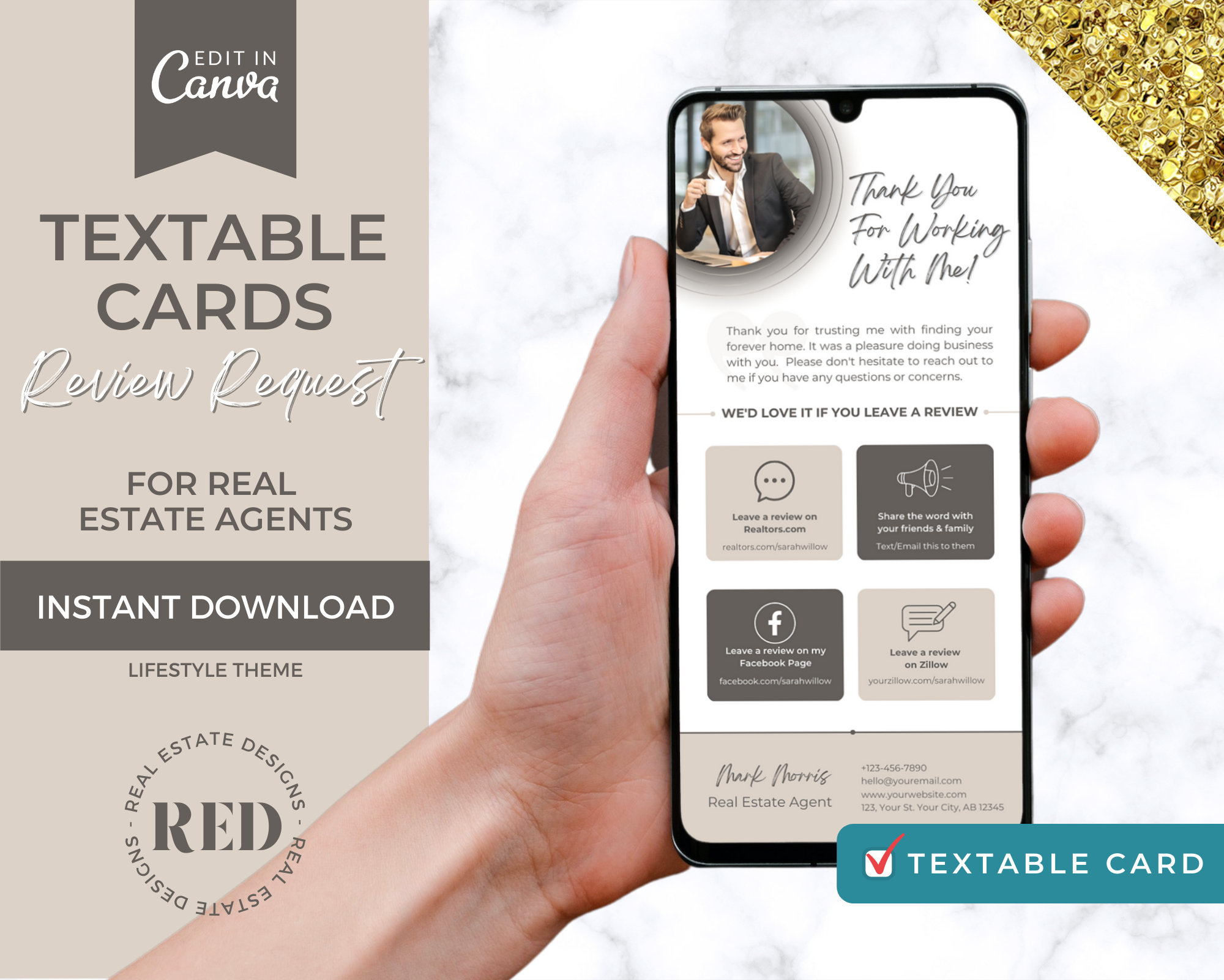 REALTOR Review Request Textable Card | Real Estate Agent Branding ...