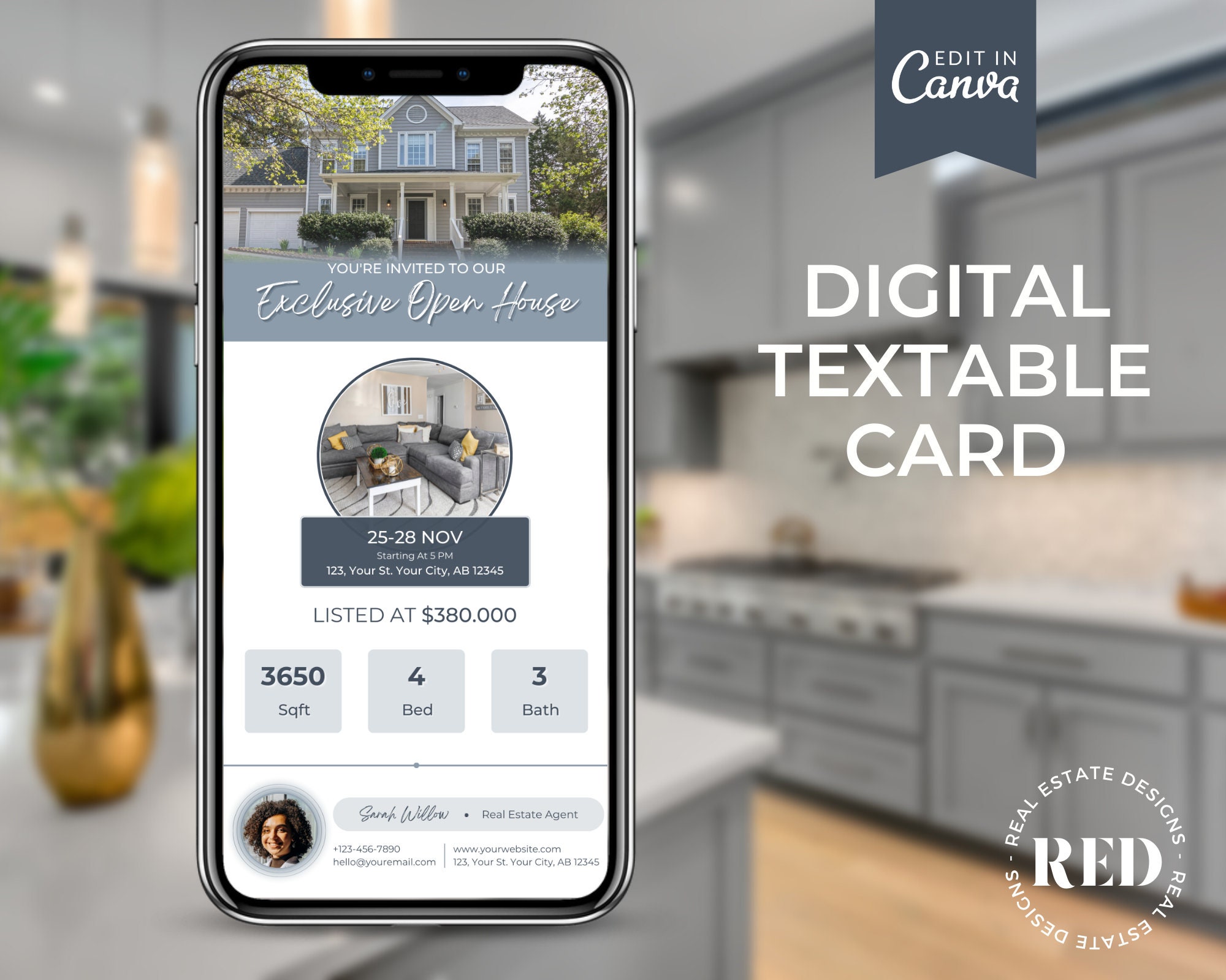 Open House Invite Textable Card | Real Estate Textable Card | Canva ...