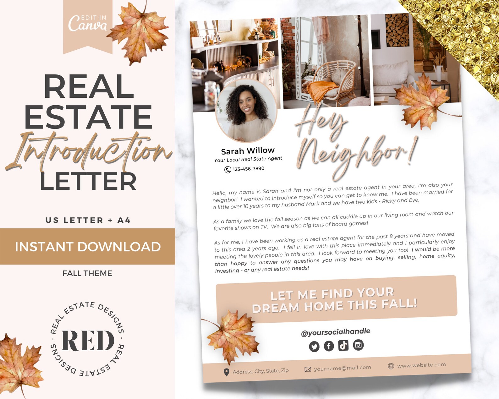 HEY NEIGHBOR | Fall REALTOR Introduction Letter | Real Estate Marketing ...