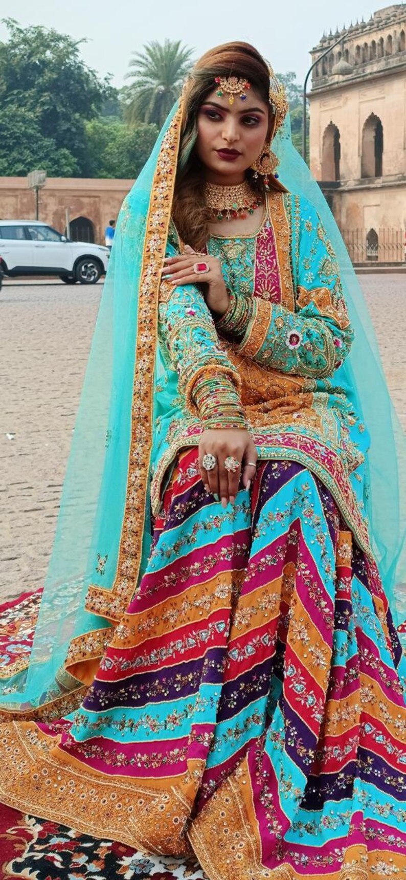 Traditional Wear Gharara Suit With Puri Zardozi Work Sequence & Cristal ...