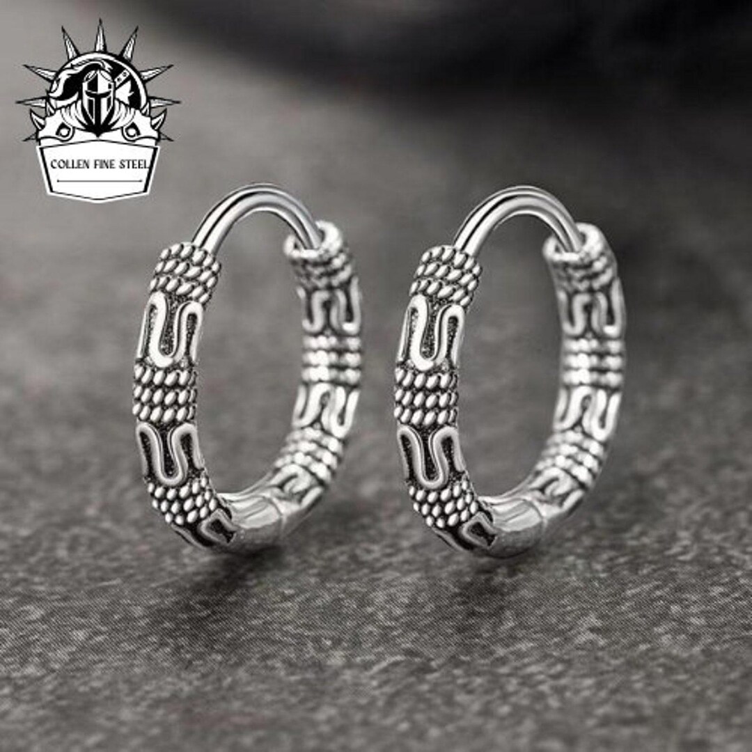 Viking Earrings Vintage Cool Huggie Hoop Earrings Stainless Steel Hoop ...