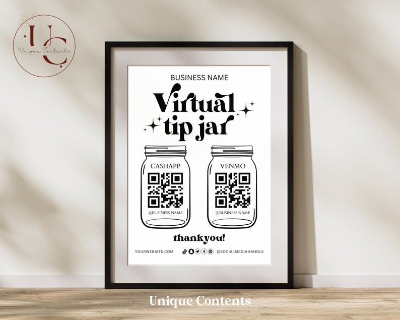 Printable Virtual Tip Jar Venmo Tip Jar Sign Cashapp Payment - Etsy