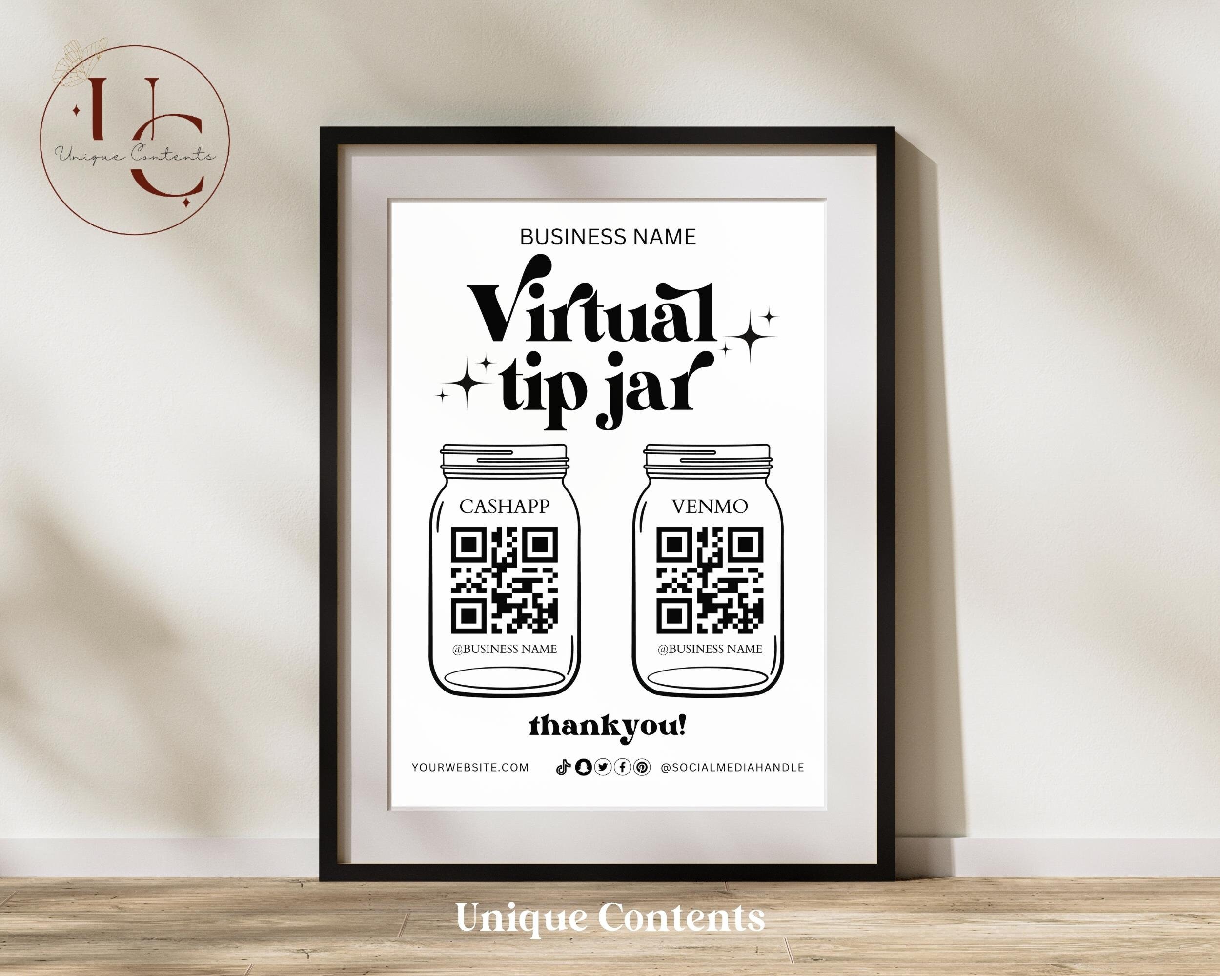 Printable Virtual Tip Jar Venmo Tip Jar Sign Cashapp Payment - Etsy