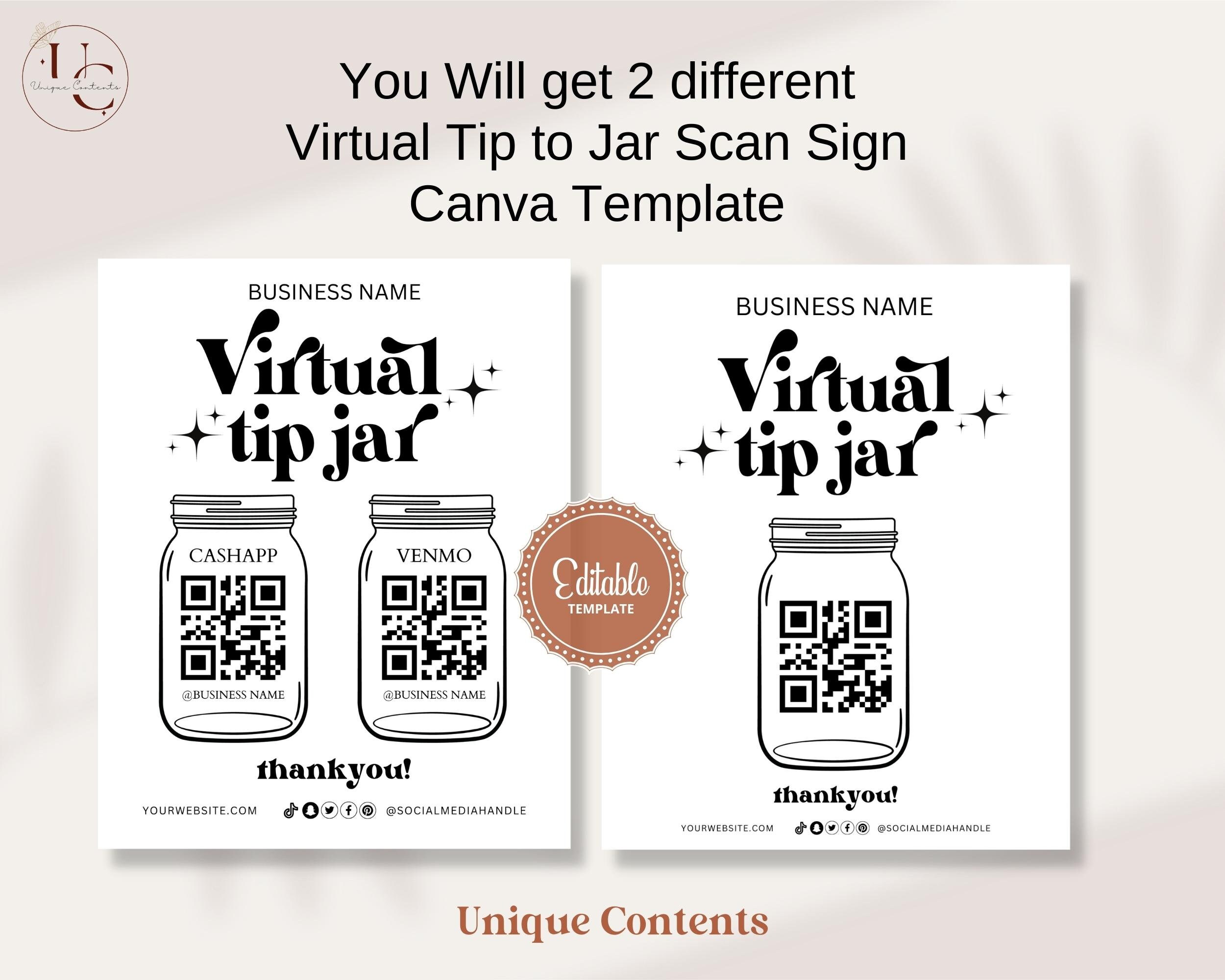 Printable Virtual Tip Jar Venmo Tip Jar Sign Cashapp Payment - Etsy