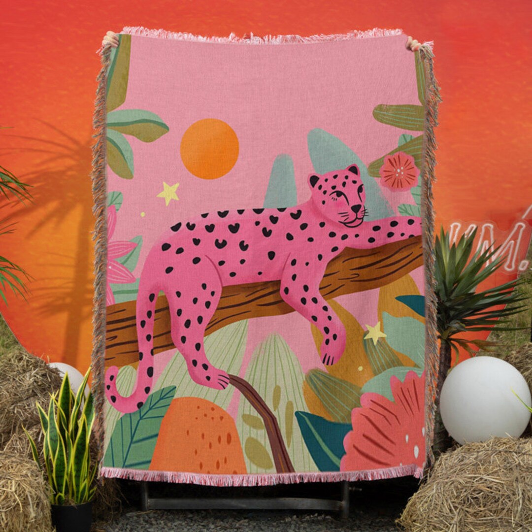 Pink Leopard Woven Blanketjungle Animal Tapestry Wall Decorationoutdoor ...