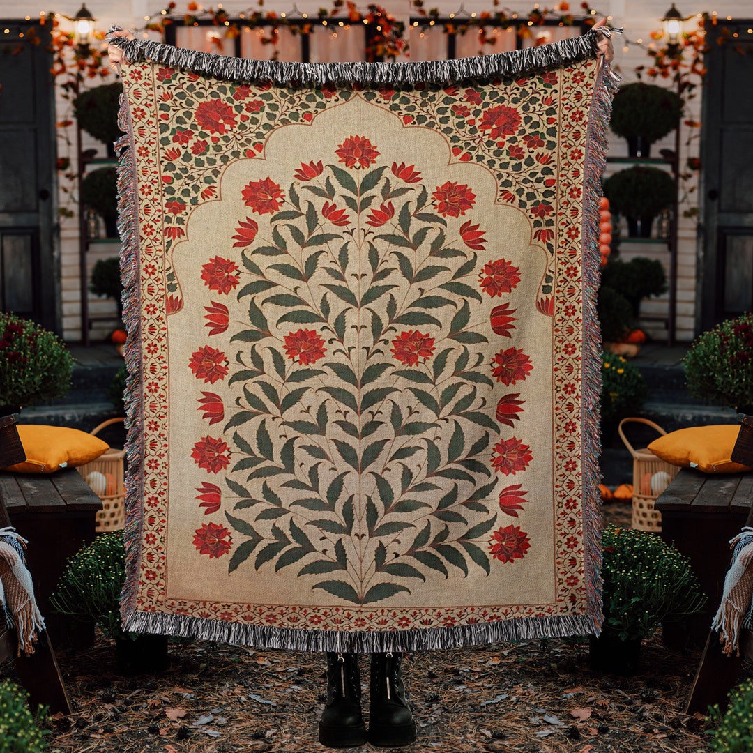 Indian Folk Art Throws Blanketretro Folk Art Woven Blanketplant ...