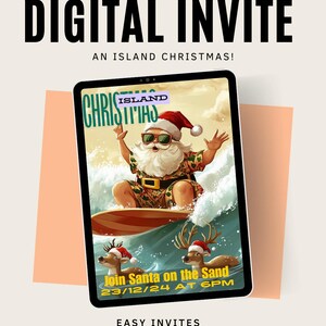Island Christmas Invite, Beach Party, Beach Christmas, Santa Surfing ...