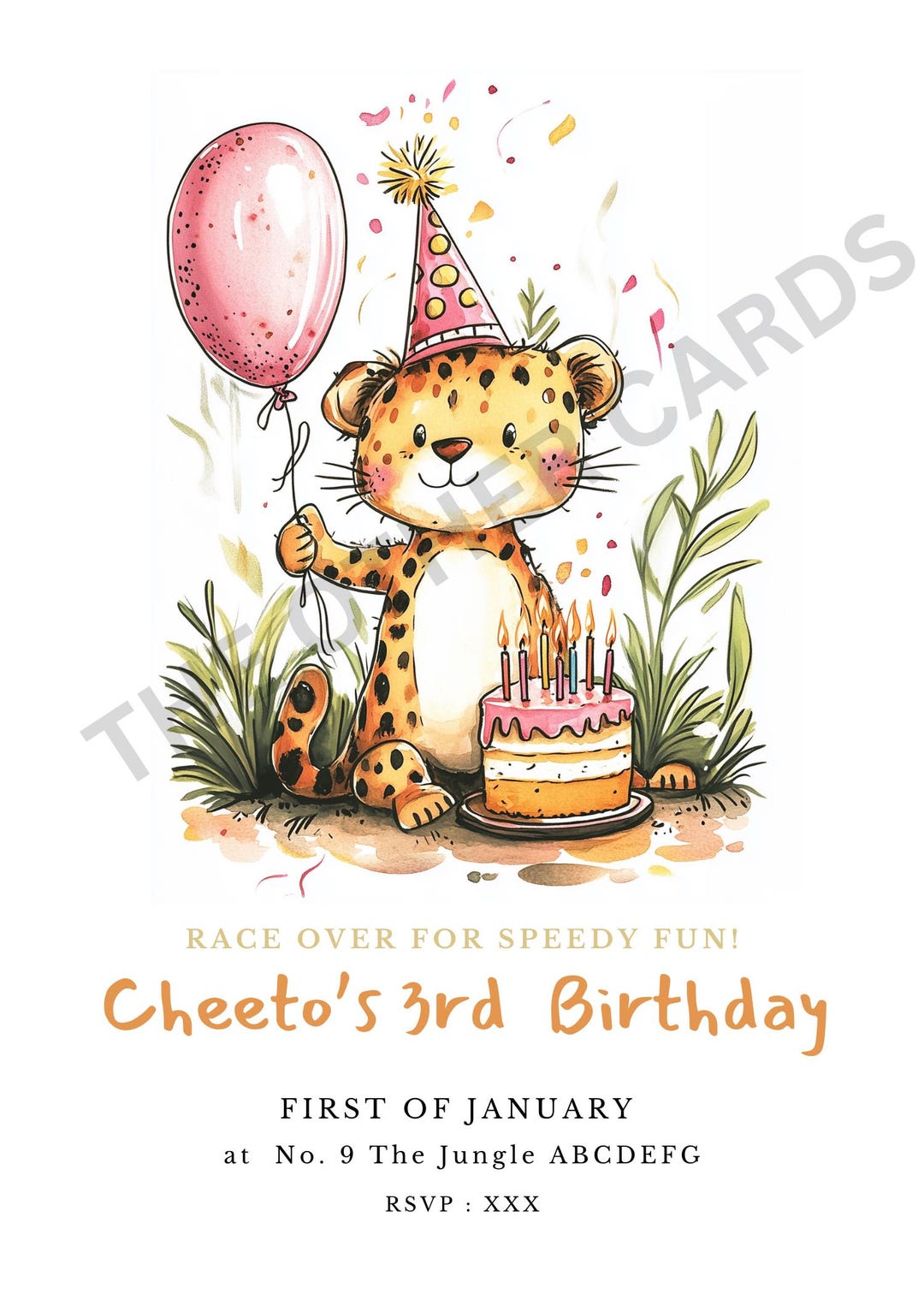 Cheetah Birthday Card - Animal Birthday Card - Digital Invitation - Etsy