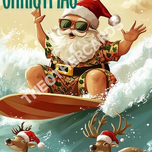 Island Christmas Invite, Beach Party, Beach Christmas, Santa Surfing ...