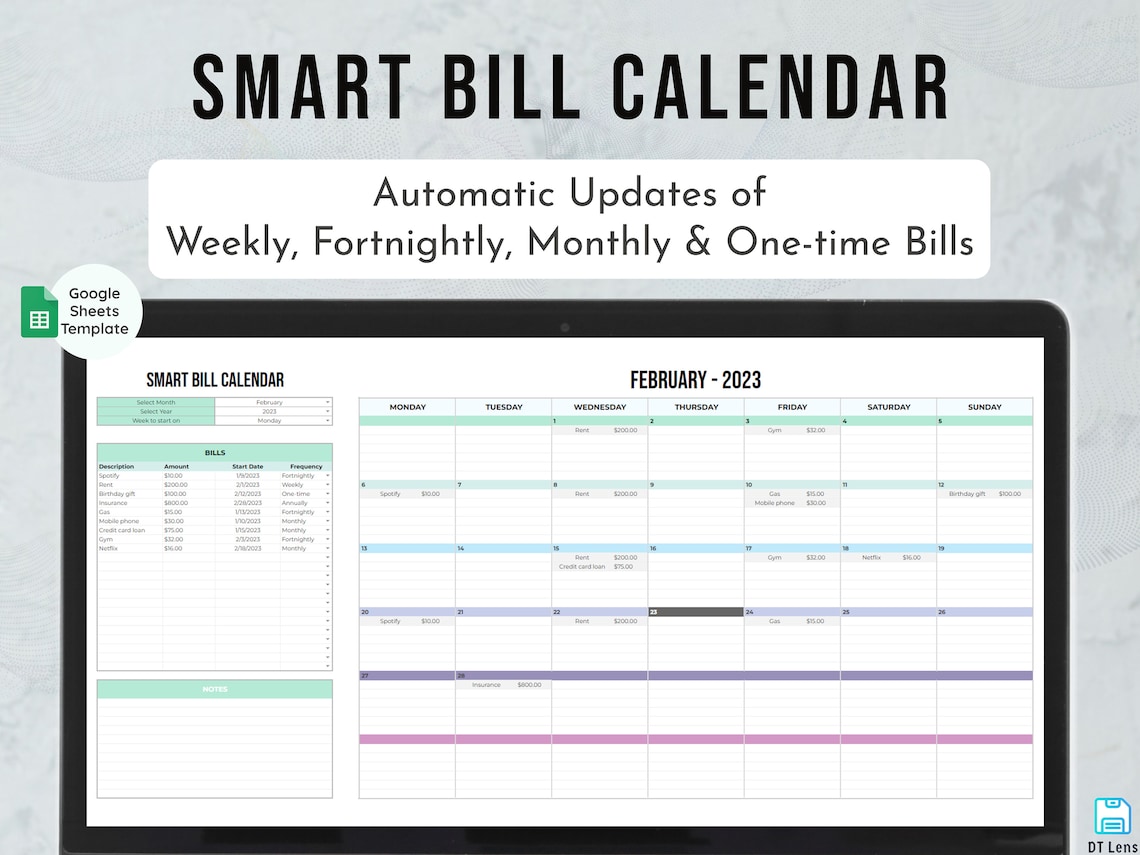 Smart Bill Calendar 2025-2026, Google Sheets Automatic Bill Calendar ...
