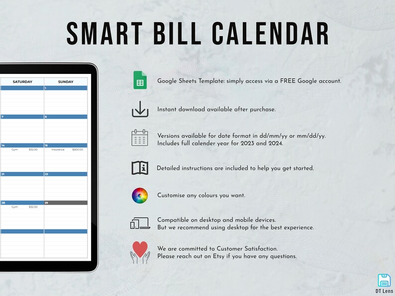 Smart Bill Calendar, Google Sheets Automatic Bill Calendar, Weekly ...