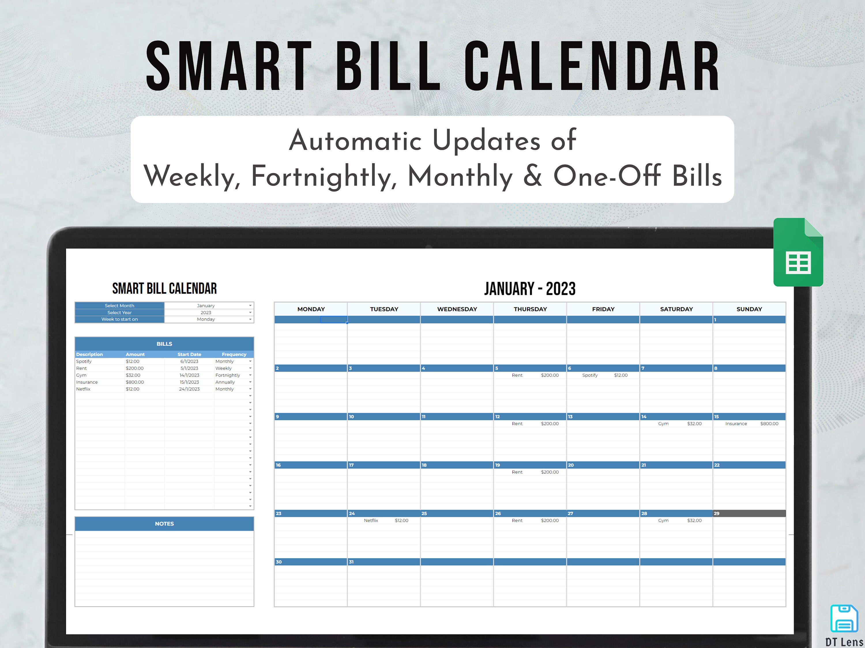 Smart Bill Calendar, Google Sheets Automatic Bill Calendar, Weekly ...