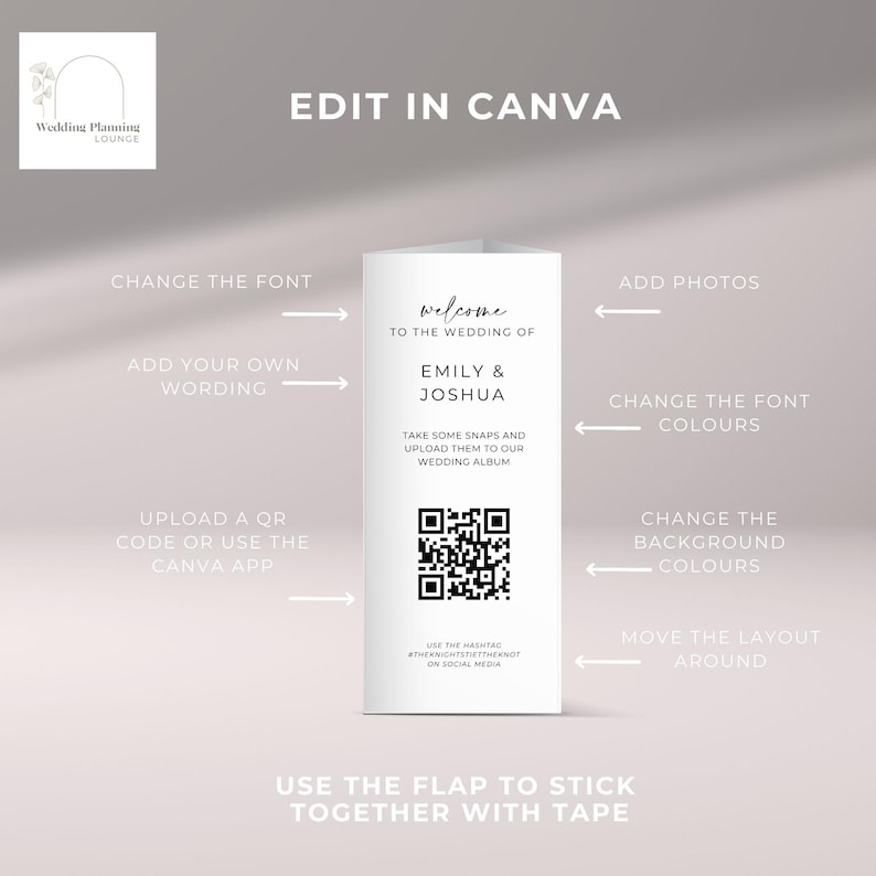 Wedding Table Number Template: Tri-fold Menu, QR Code Sign (canva File ...