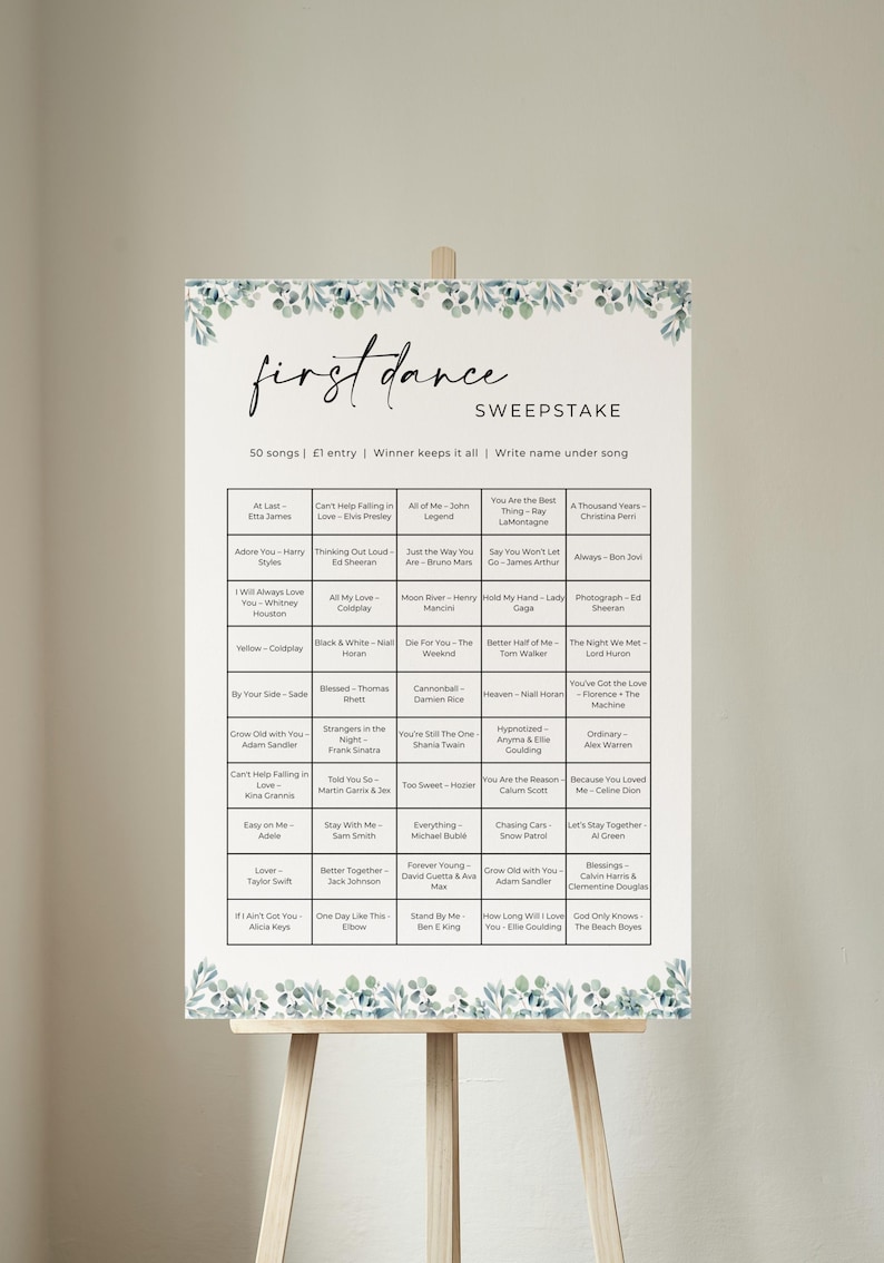 Wedding First Dance Sweepstake Poster – Printable Guest Game, Editable ...