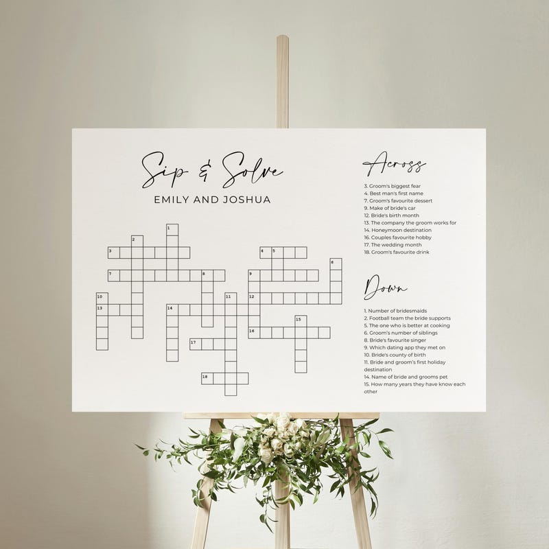 Sip and Solve Wedding Crossword - Etsy