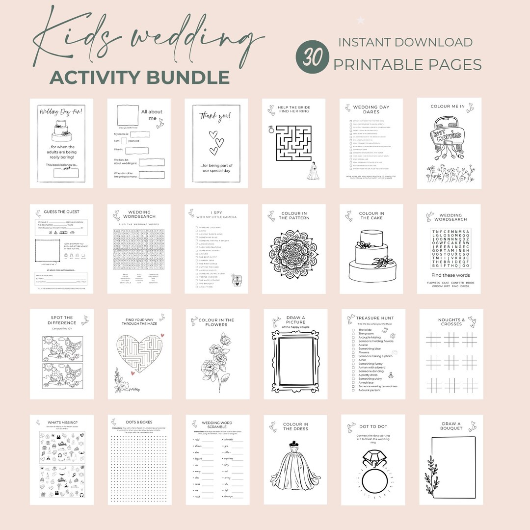 Kids Wedding Activity Pages & Colouring Pages Single Sheets or Book ...
