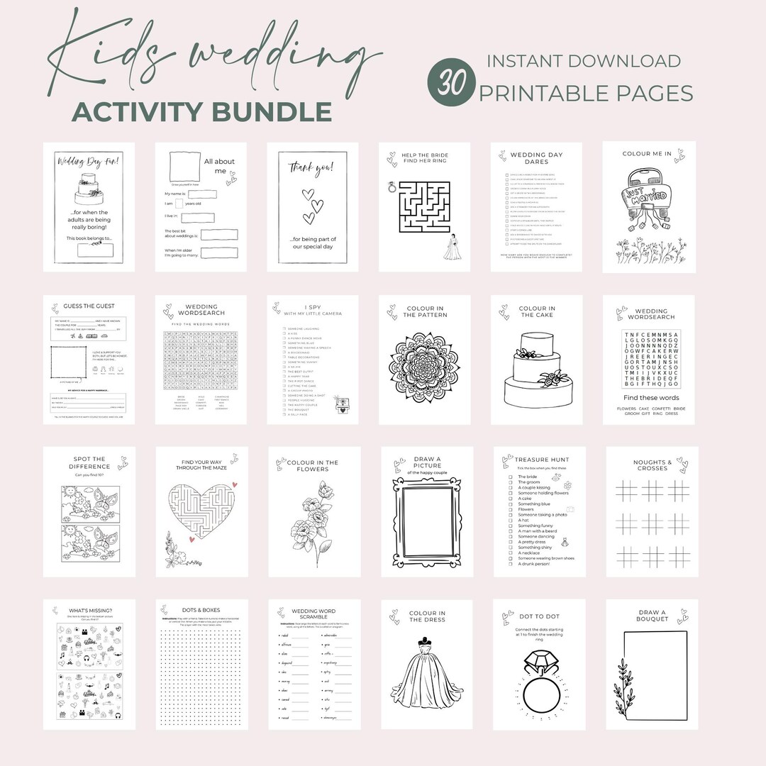 Kids Wedding Activity Pages & Colouring Pages Single Sheets or Book ...