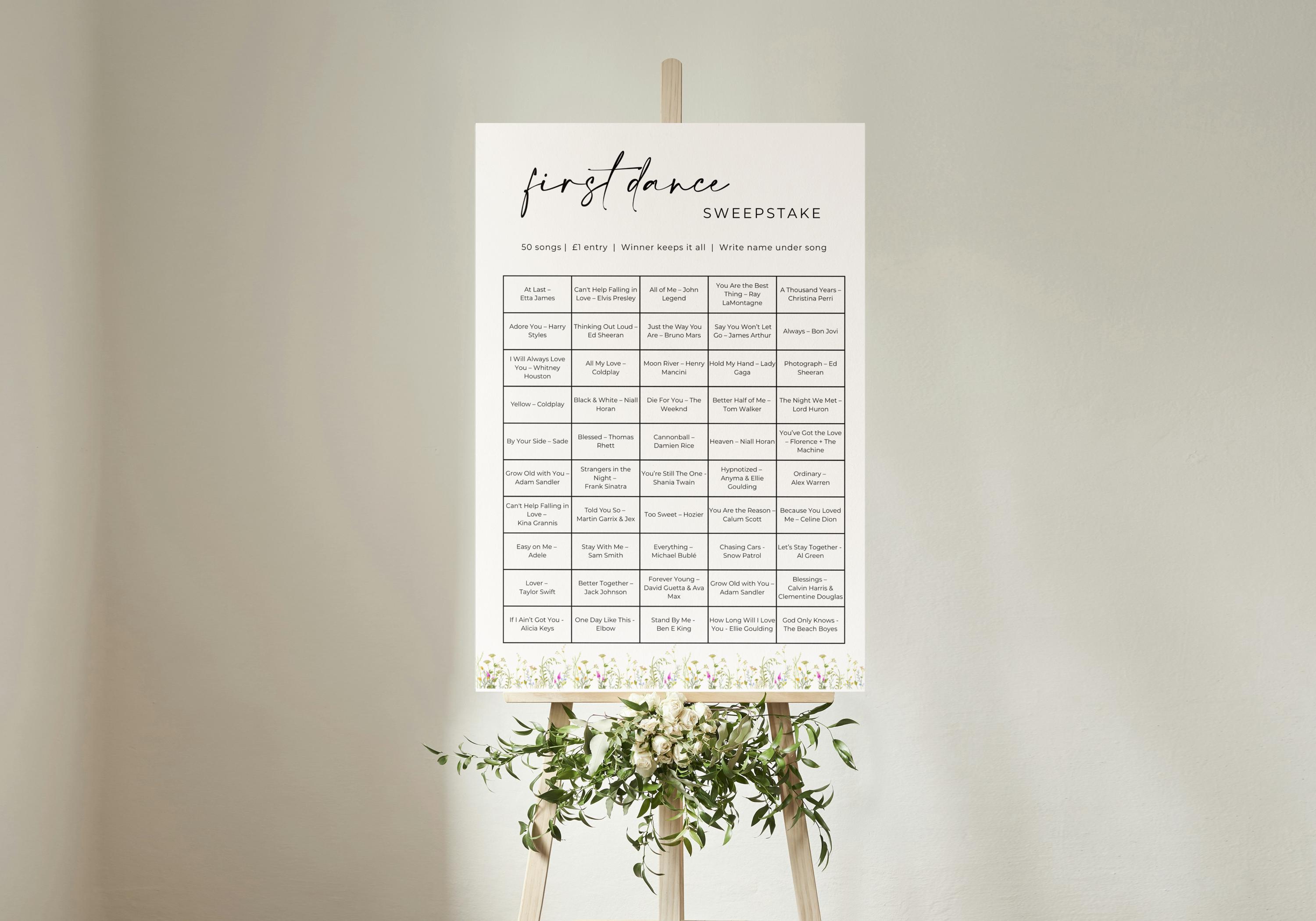 Wedding First Dance Sweepstake Poster – Printable Guest Game, Editable ...