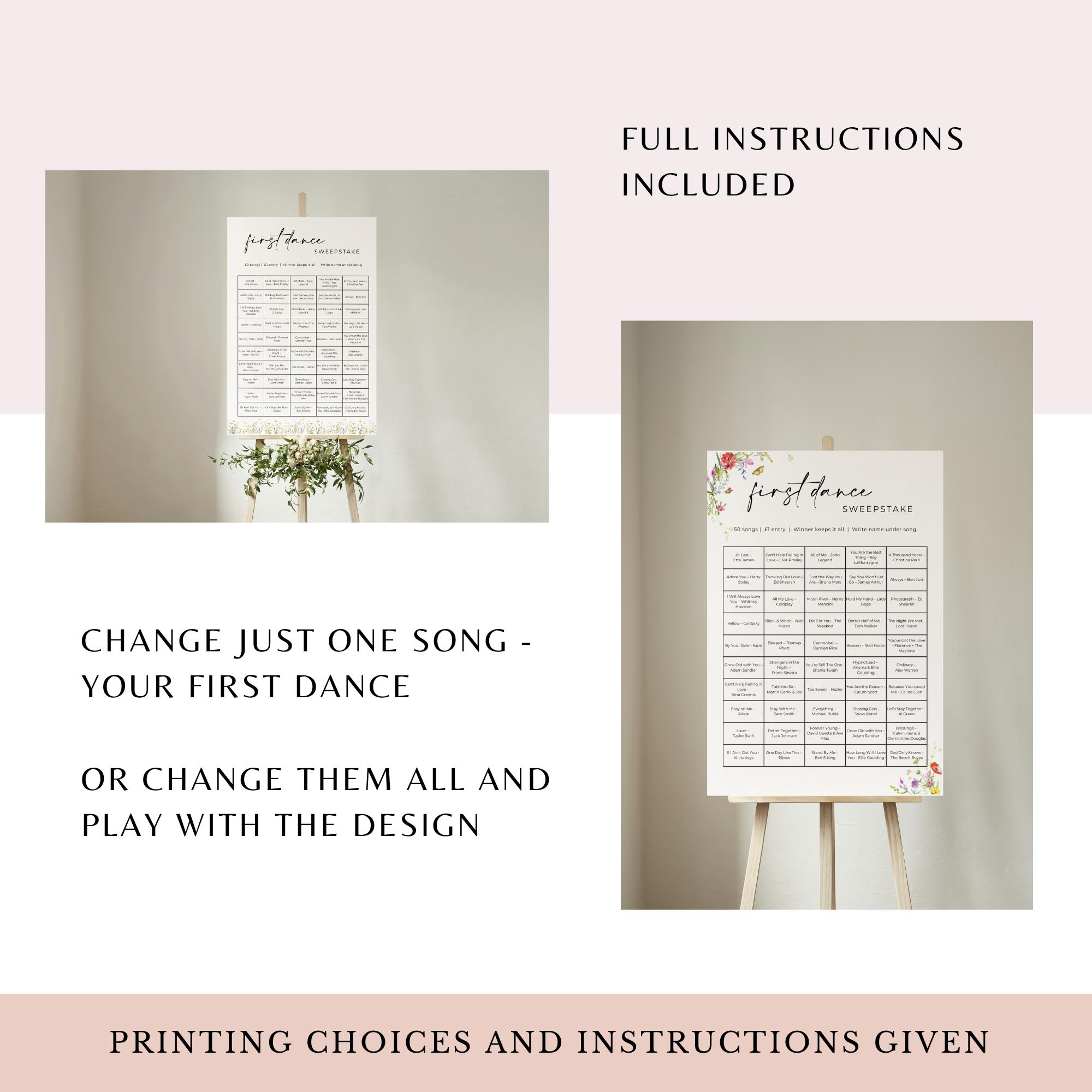 Wedding First Dance Sweepstake Poster – Printable Guest Game, Editable ...