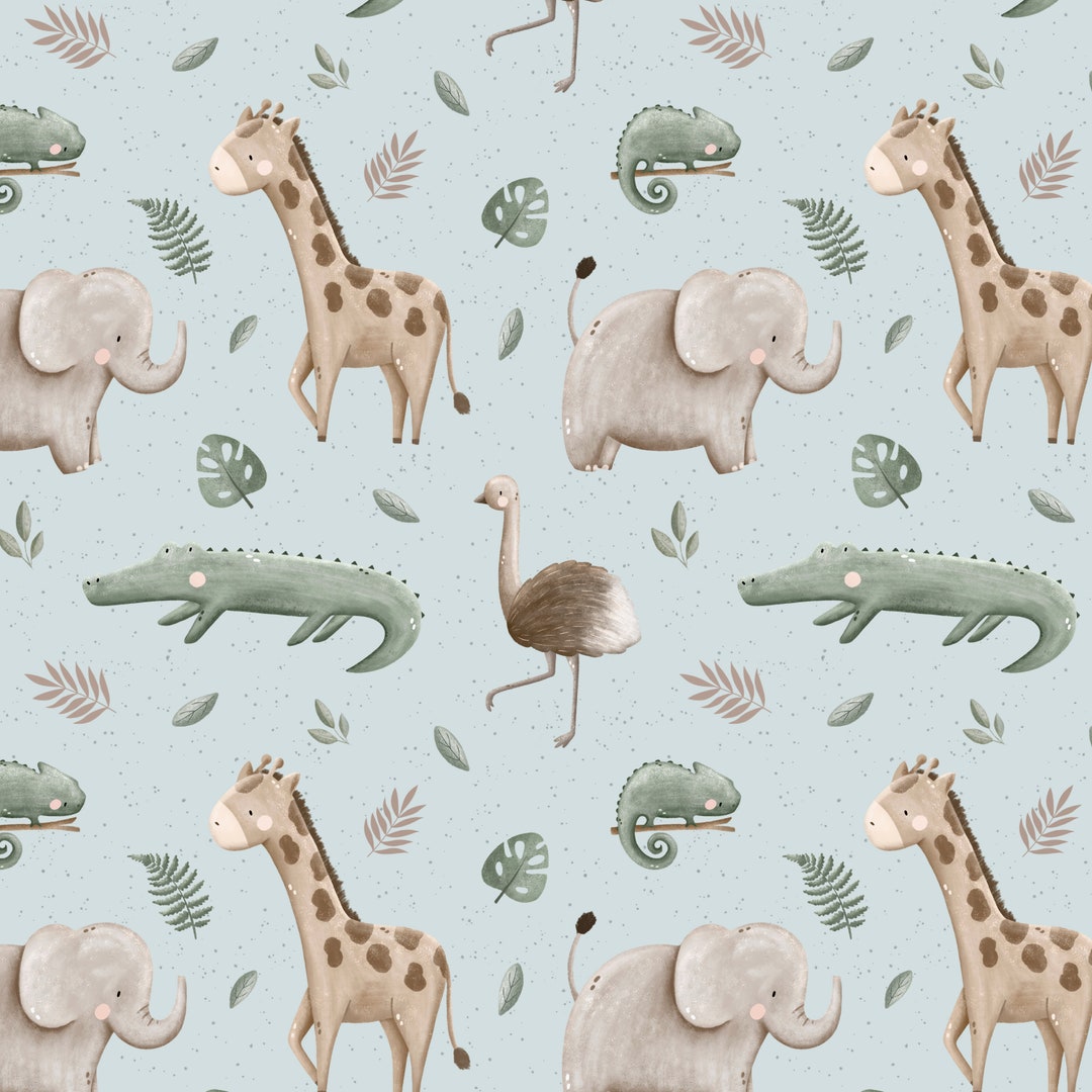 Safari Seamless Pattern Digital File, Elephant, Crocodile Repeat Design ...