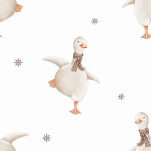 Goose Seamless Pattern, Duck Digital File, Farm Fabric Design, Winter ...