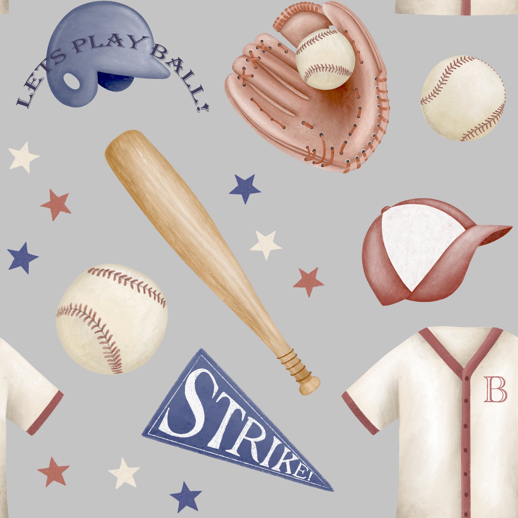 Baseball Seamless Pattern Digital File, Softball Fabric Design ...