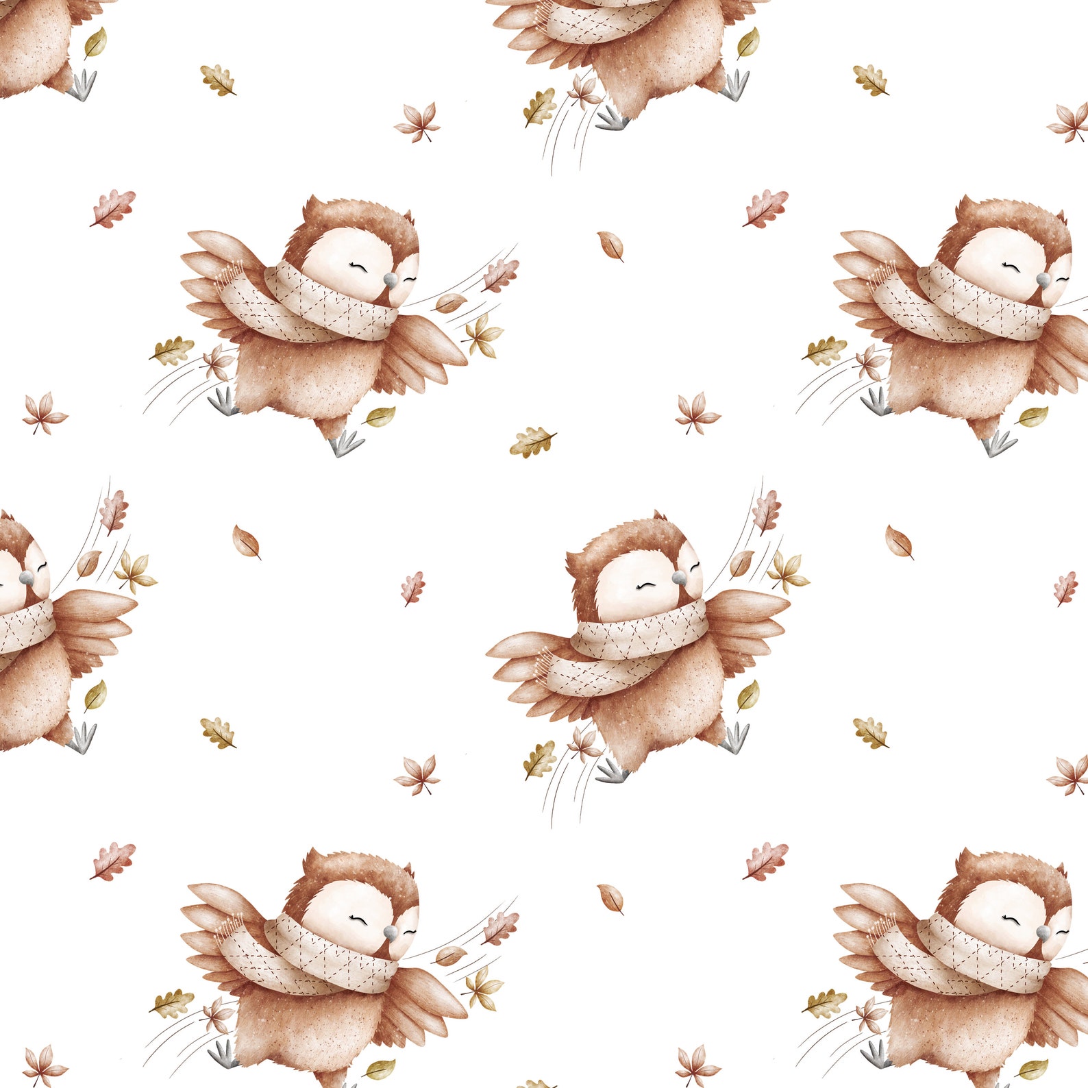 Autumn Owl Seamless Pattern, Fall Fabric Design, Seamless Pattern, Bird ...