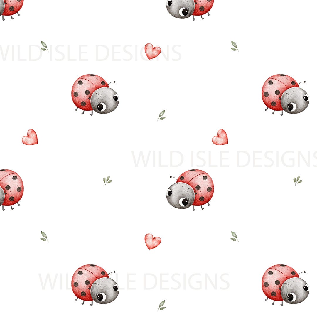 Valentine Love Bug Ladybird Seamless Pattern Digital File, Heart Repeat ...