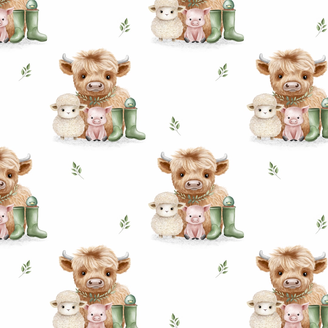 Farm Seamless Pattern, Highland Cow Design, Baby Repeat Pattern, Cow ...