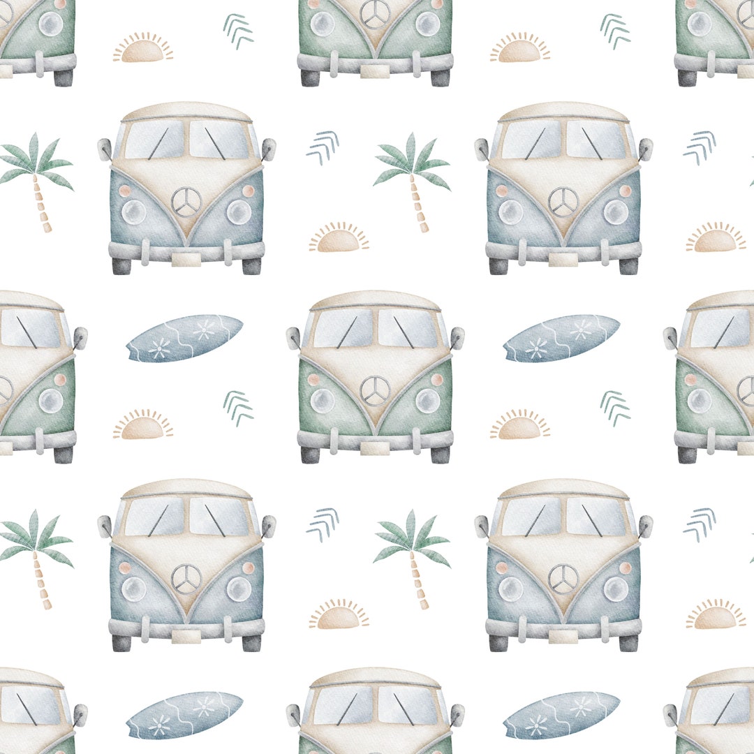 Camper Seamless Pattern Digital File, Surfing Design, Beach Fabric ...