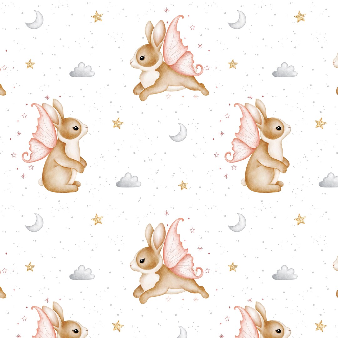 Fairy Seamless Pattern File, Rabbit Fabric Design, Bunny Seamless ...