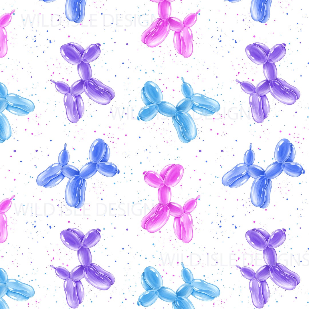 Hand Drawn Balloon Dog Seamless Pattern Digital File, Party Fabric ...
