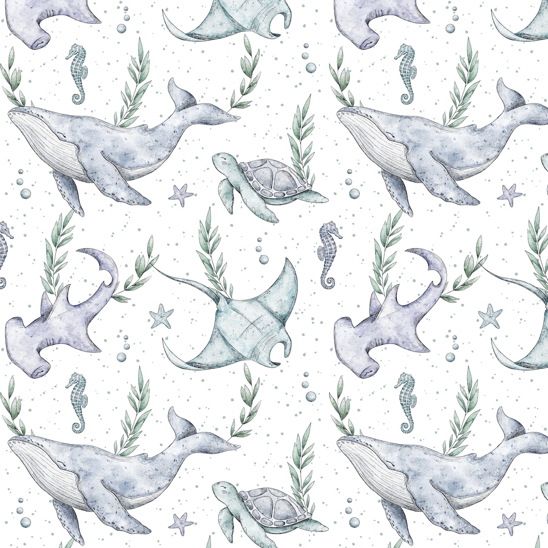 Ocean Seamless Pattern Digital File, Under the Sea Fabric Design, Whale ...