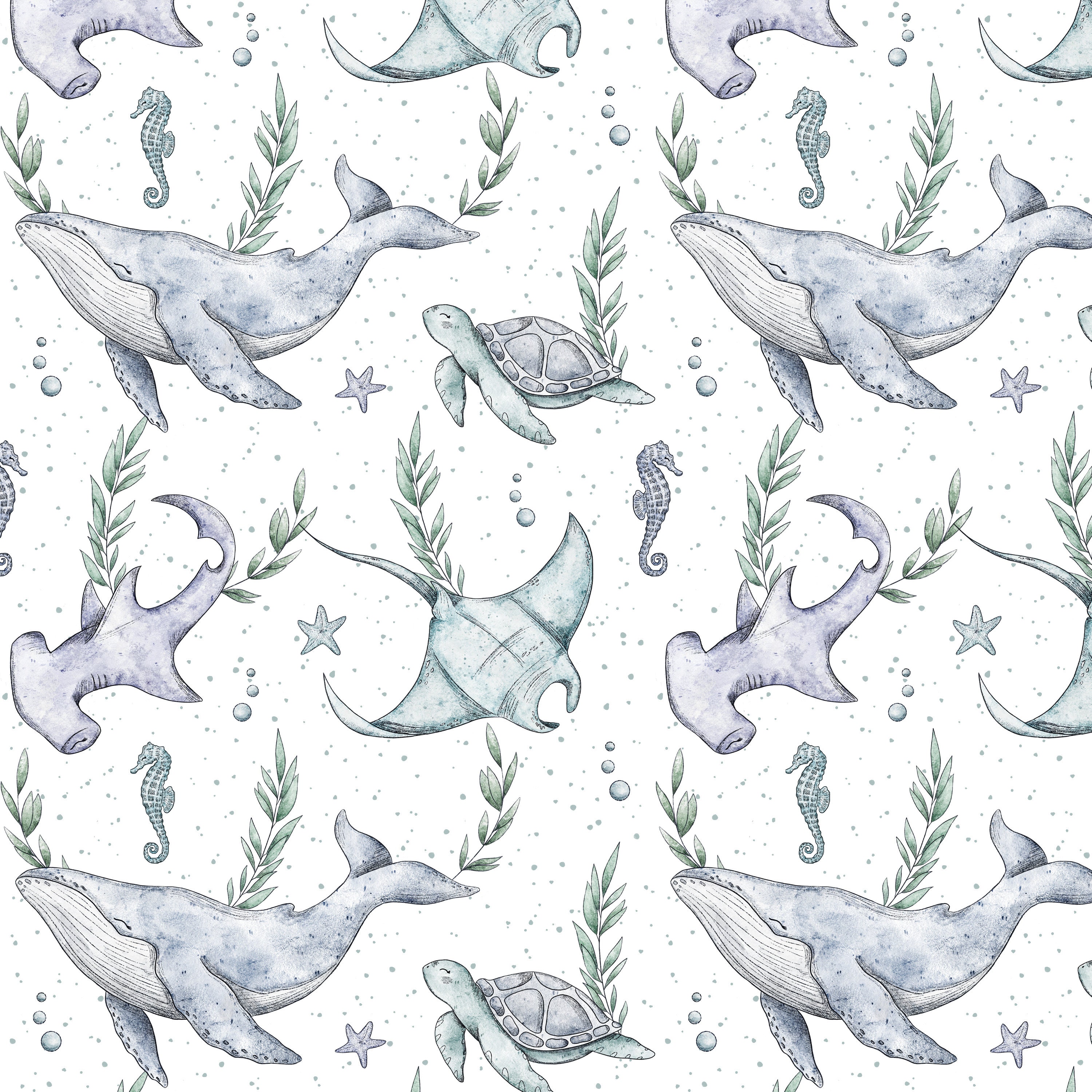 Ocean Seamless Pattern Digital File, Under the Sea Fabric Design, Whale ...